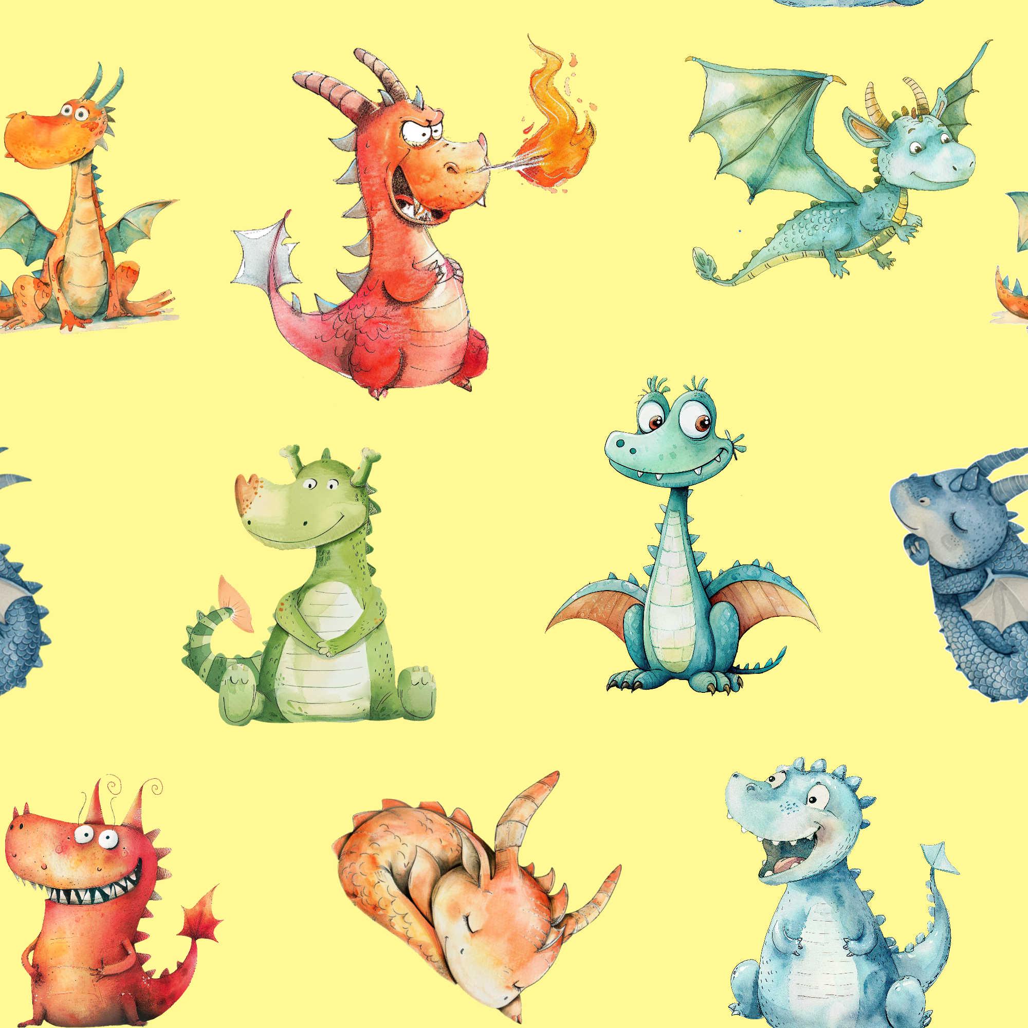 Quirky Dragons! 100% Cotton Fabric NEW Fun Childrens Design Metres/fat/long/quarters Quilting ...