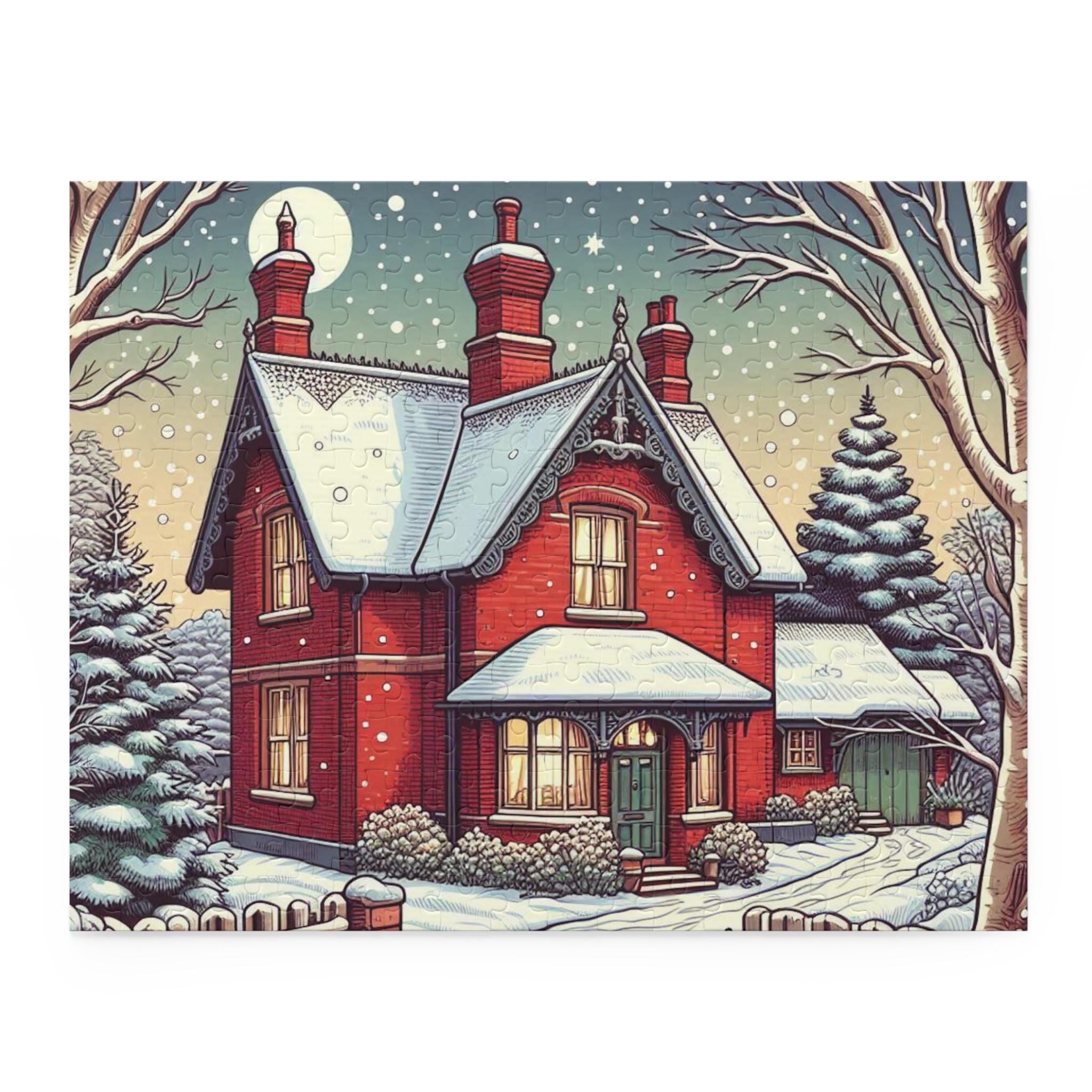 Snowy Red Brick House Puzzle Winter Christmas Jigsaw Adults Older Kids ...