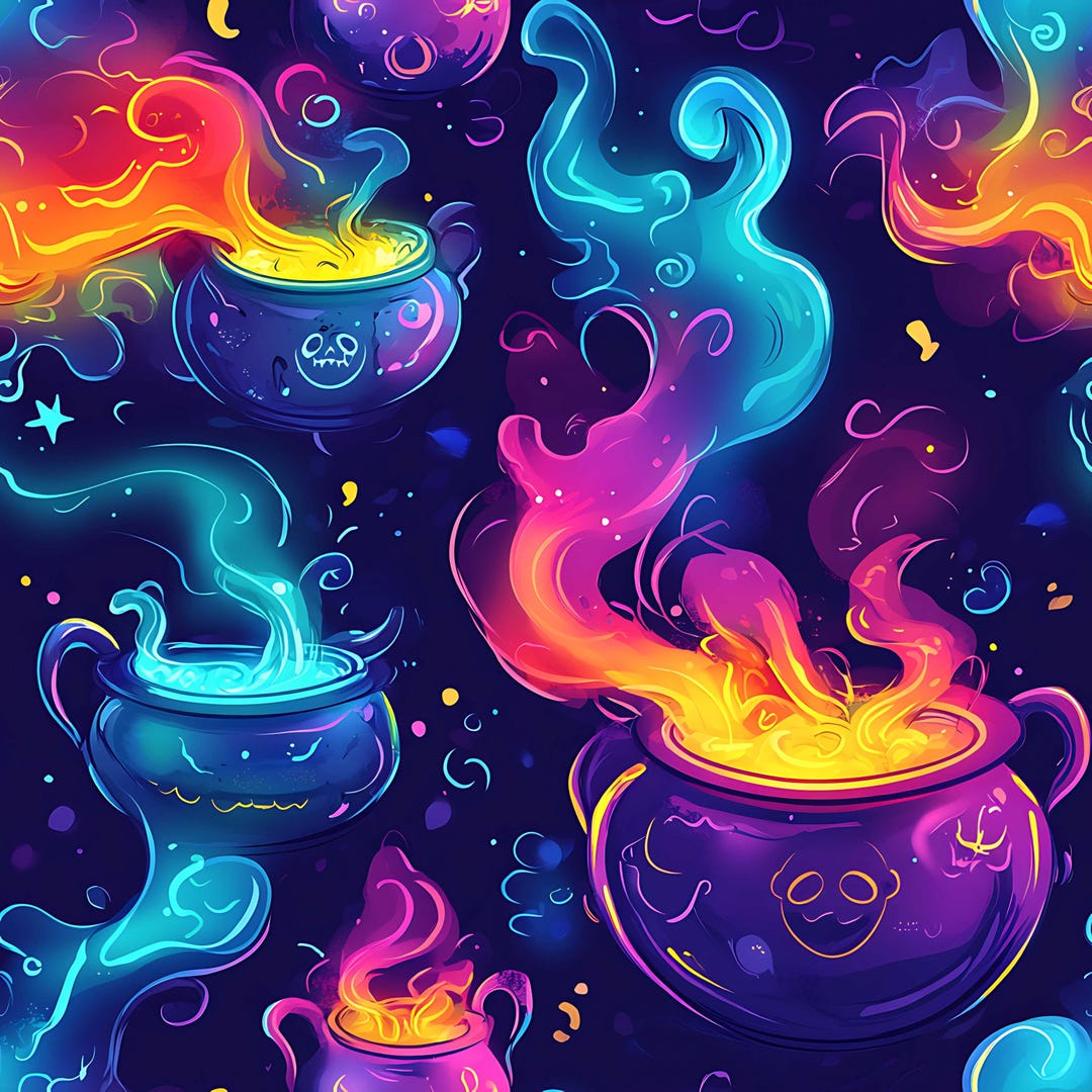 Spooky Firey Cauldrons! 100% Cotton Fabric NEW Halloween Design Metres ...