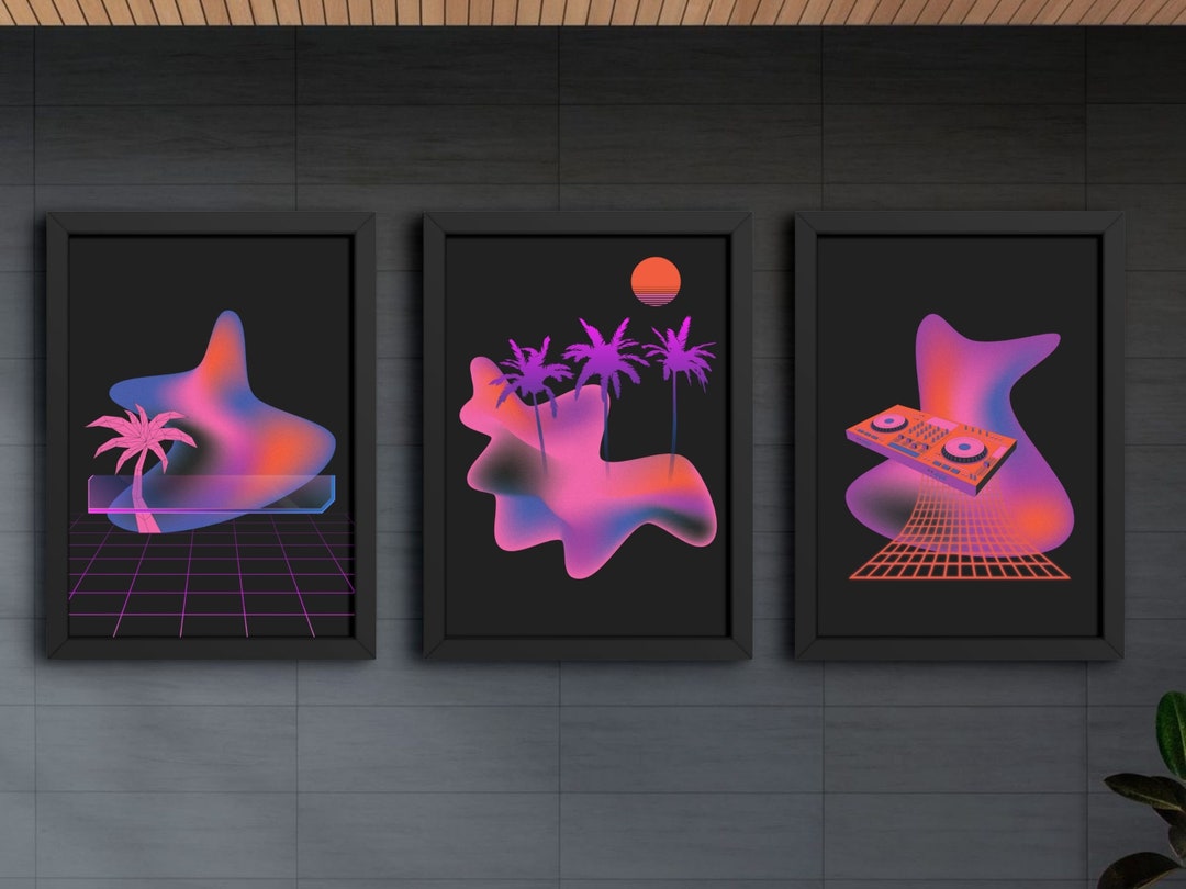 Neon Dreamscape Retro Printable Wall Art | Cute Abstract Wall Art ...