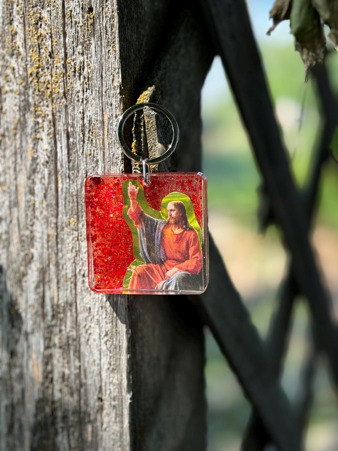 Strange Divinity Collage Art in Resin on Stainless Steel Key Ring - Etsy