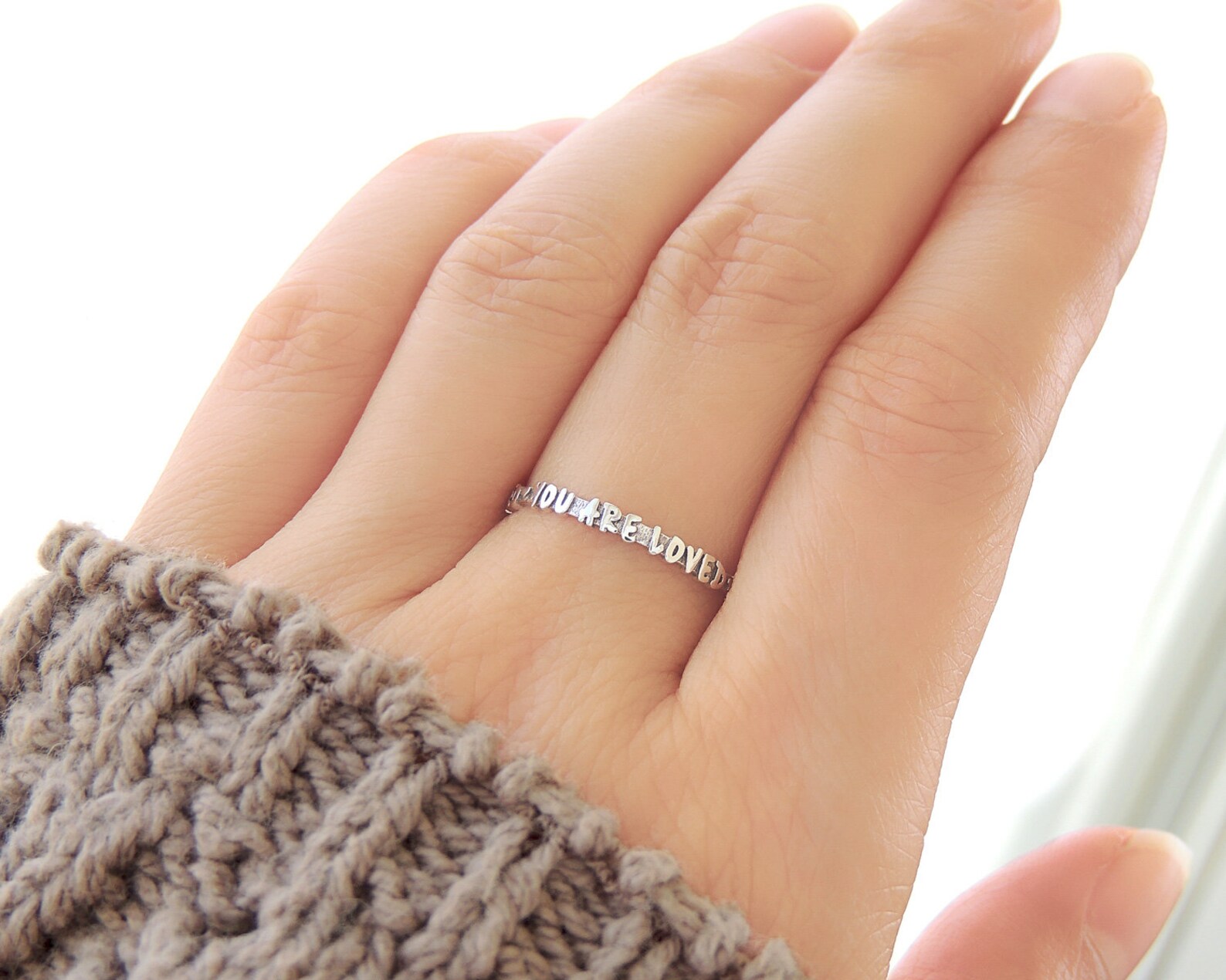 You Are Loved Word Ring in stock / Simple Dainty Love Ring / | Etsy