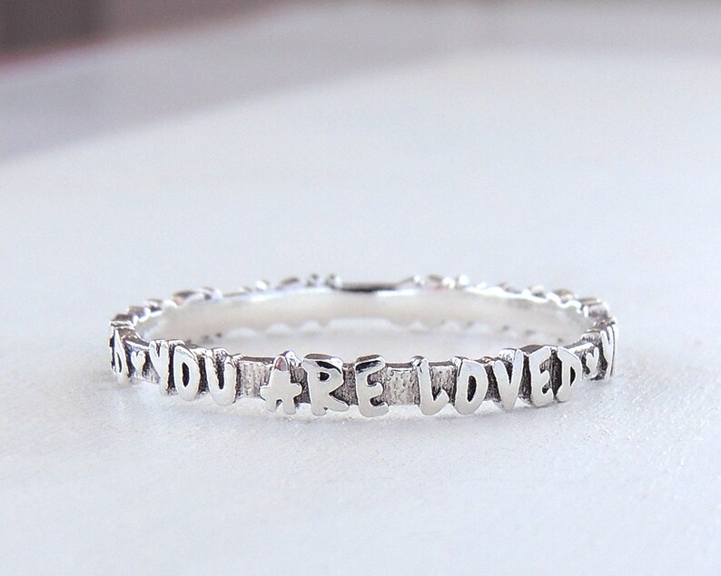 You Are Loved Word Ring in Stock / Simple Dainty Love Ring / - Etsy