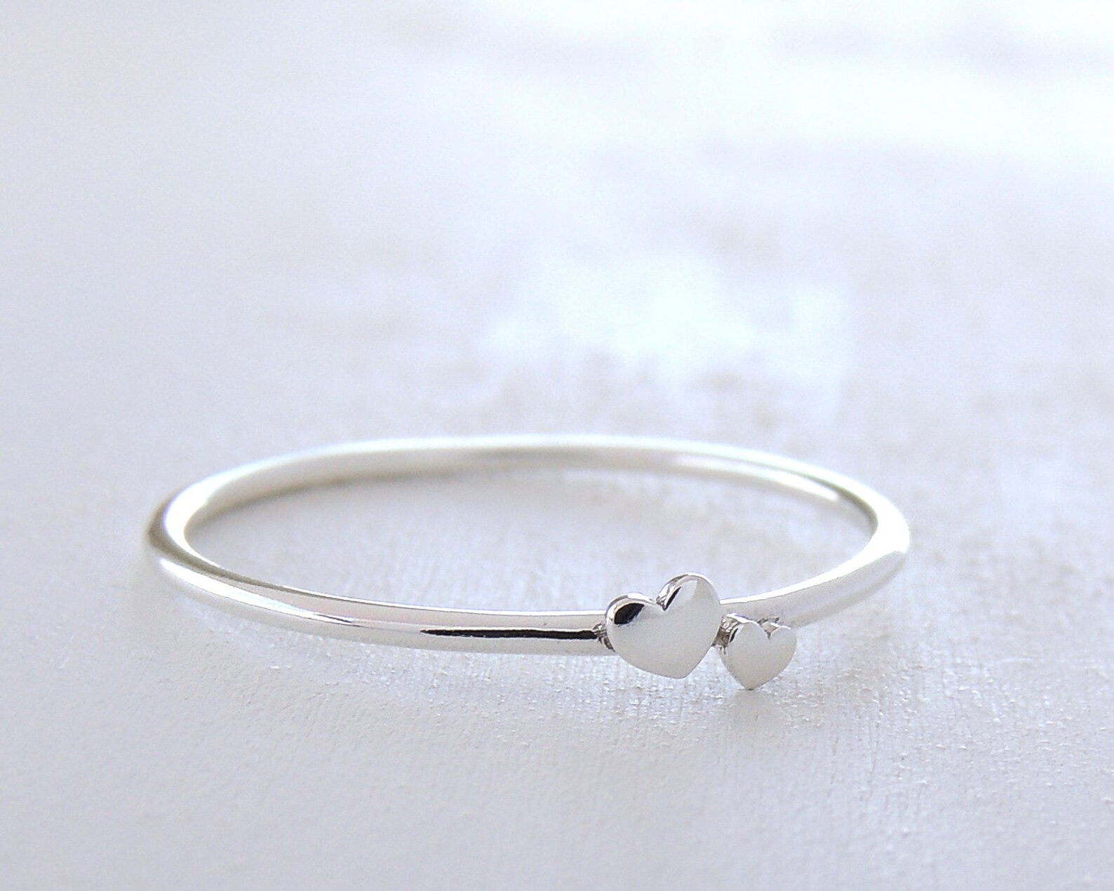 Dainty Twin Hearts Ring (in Stock) / Cute Delicate Stacking Heart Ring ...