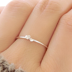 Dainty Twin Hearts Ring (in Stock) / Cute Delicate Stacking Heart Ring ...