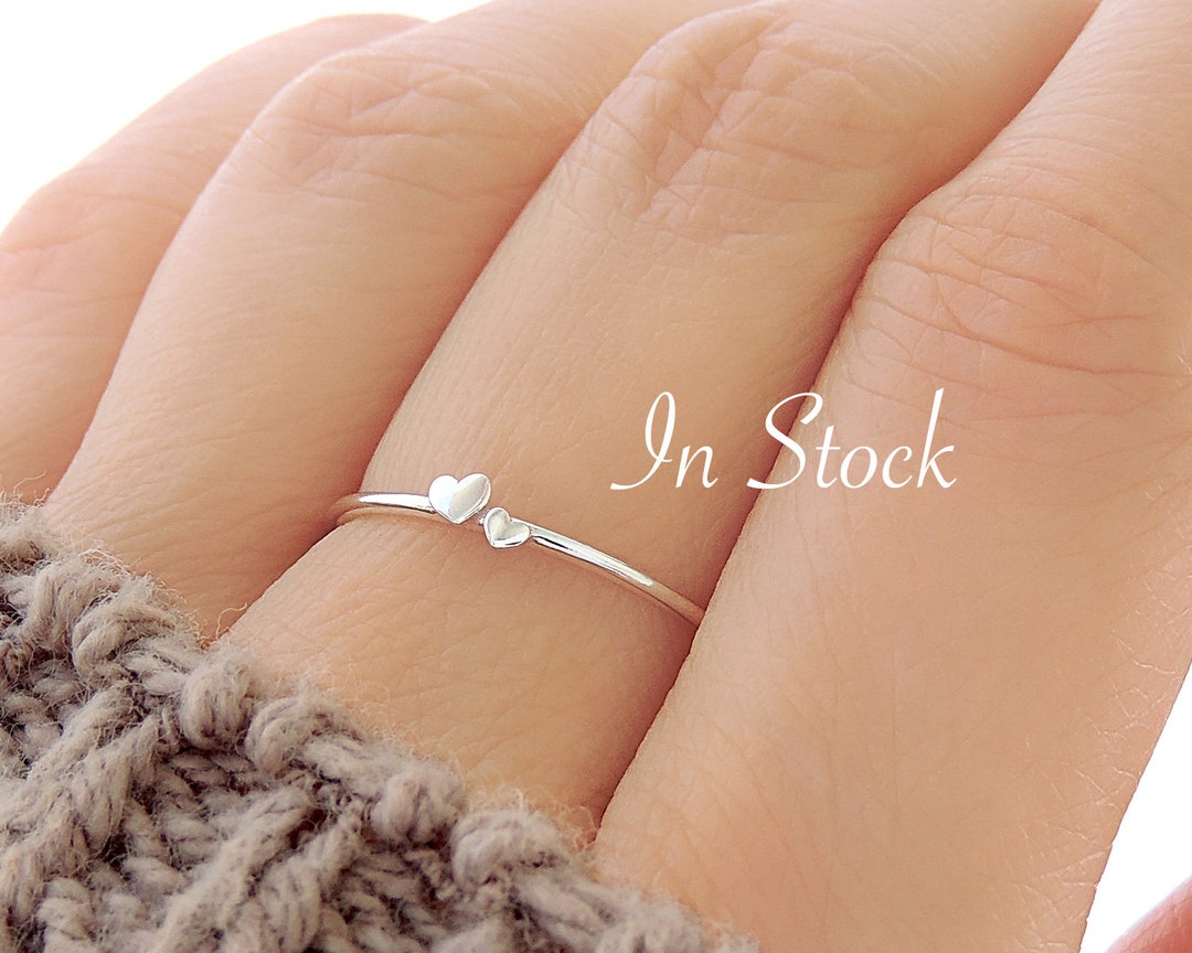 Dainty Twin Hearts Ring (in Stock) / Cute Delicate Stacking Heart Ring ...