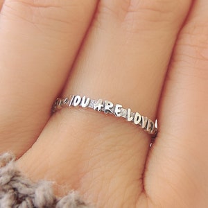 You Are Loved Word Ring (in Stock) / Simple Dainty Love Ring / Tiny ...