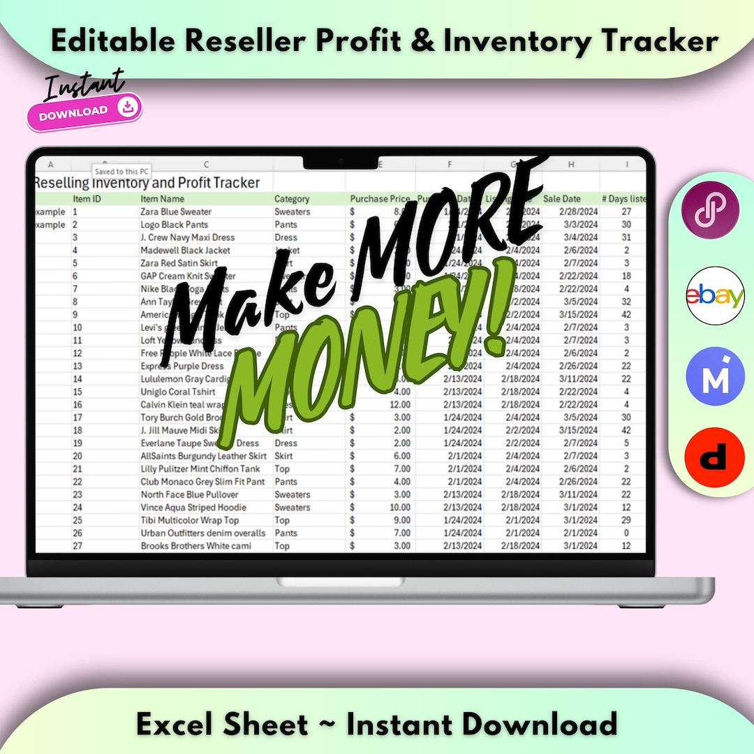 SIMPLE Inventory and Profit Tracker for Poshmark Ebay Resellers Custom ...