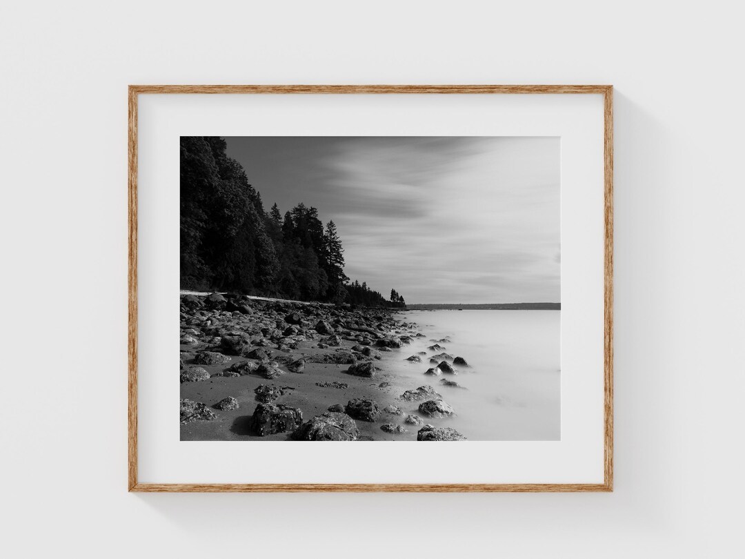 Black and White Beach Wall Art, Vancouver Shoreline Photography ...