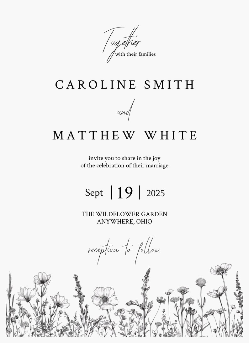 Wildflower Wedding Invitation Template, Instant Download, Templett ...