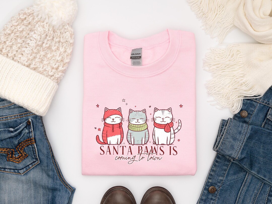 Santa Paws is Coming to Town Christmas Cats Sweatshirt, Cute Cats Shirt ...