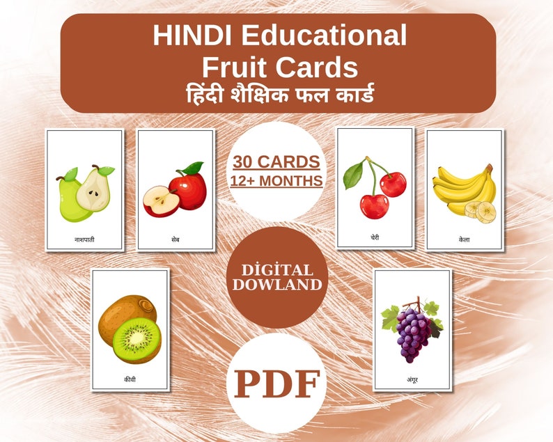 30 Flash Card Fruit Flash Cards in Hindi Montessori Cards Educational ...