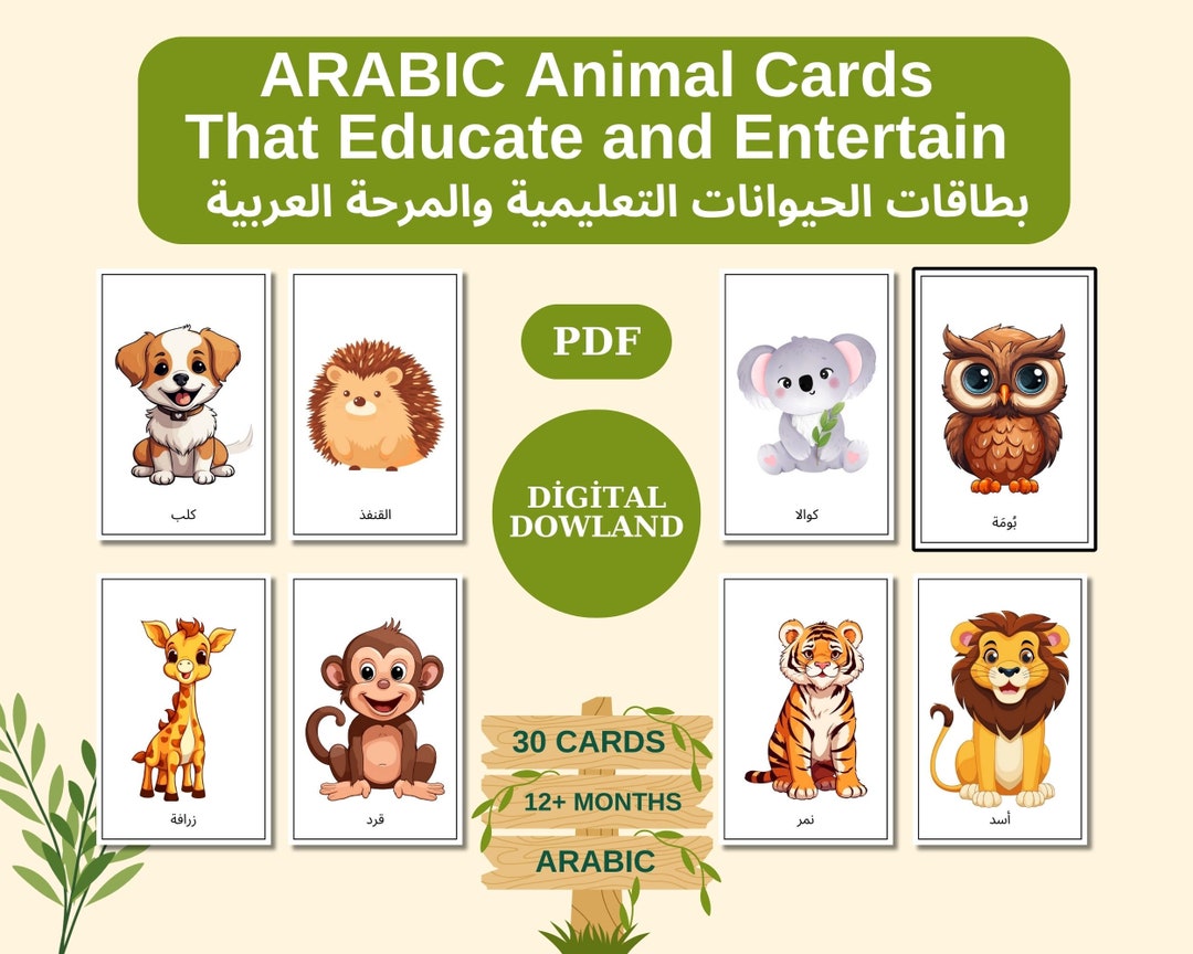 30 Animal Flash Card Arabic Animal Flash Cards Montessori Cards ...