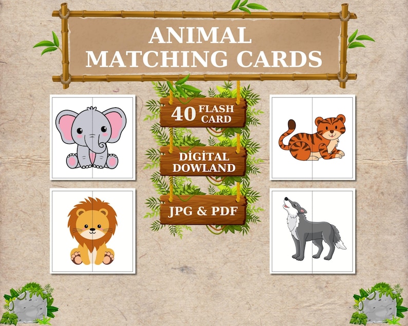 40 Flash Cards Animal Matching Cards Montessori Cards Educational ...