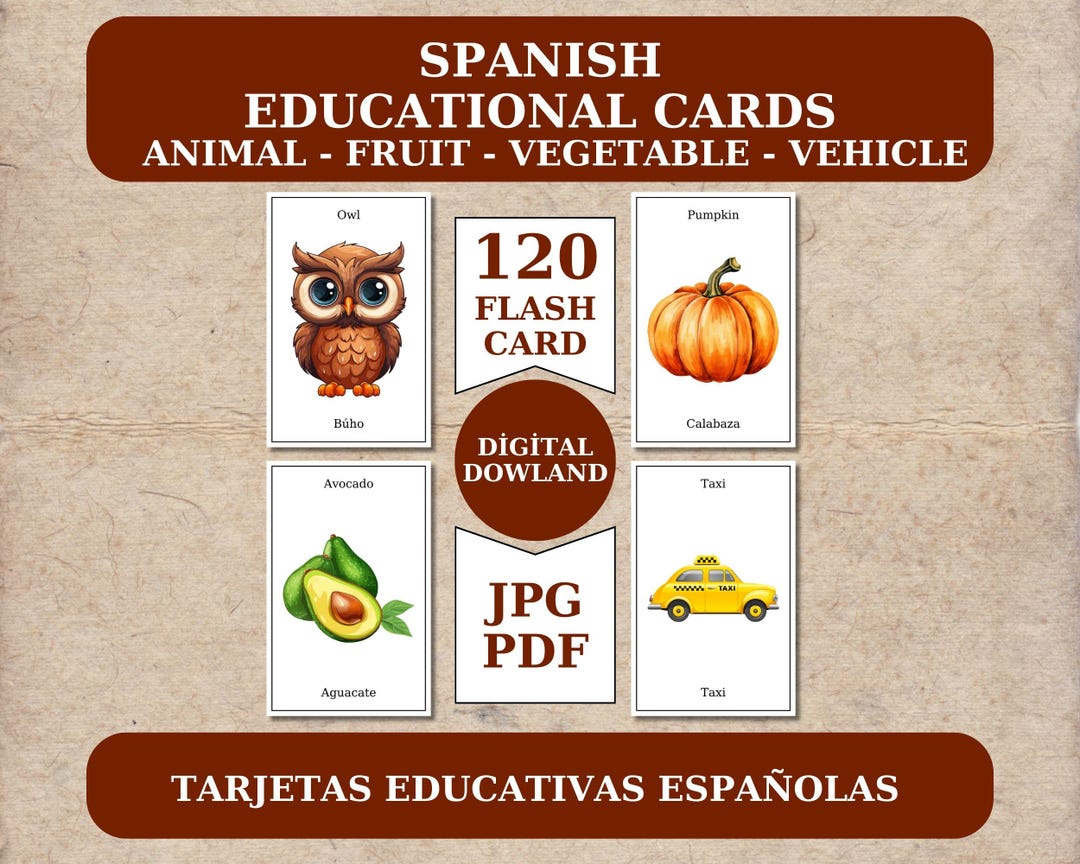 120 SPANISH Flash Cards - Fruit Flash Cards - Vegetable Flash Cards ...