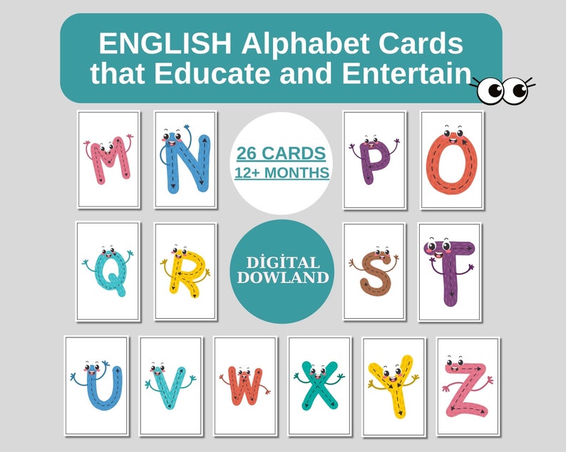 26 Flash Cards English Alphabet Letter Flash Cards Montessori Cards ...