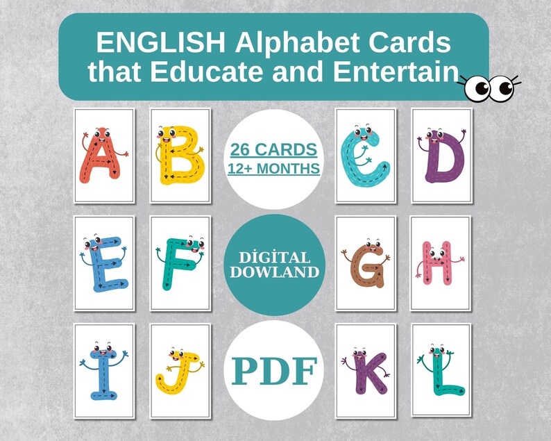 26 Flash Cards English Alphabet Letter Flash Cards Montessori Cards ...