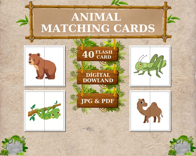 40 Flash Cards Animal Matching Cards Montessori Cards Educational ...