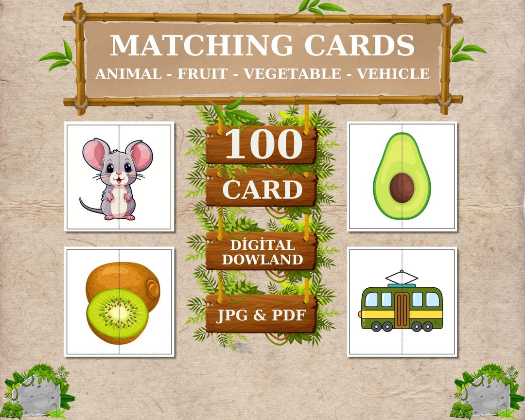 100 Matching Cards - Animal, Fruit, Vegetable, Vehicle Matching Cards ...