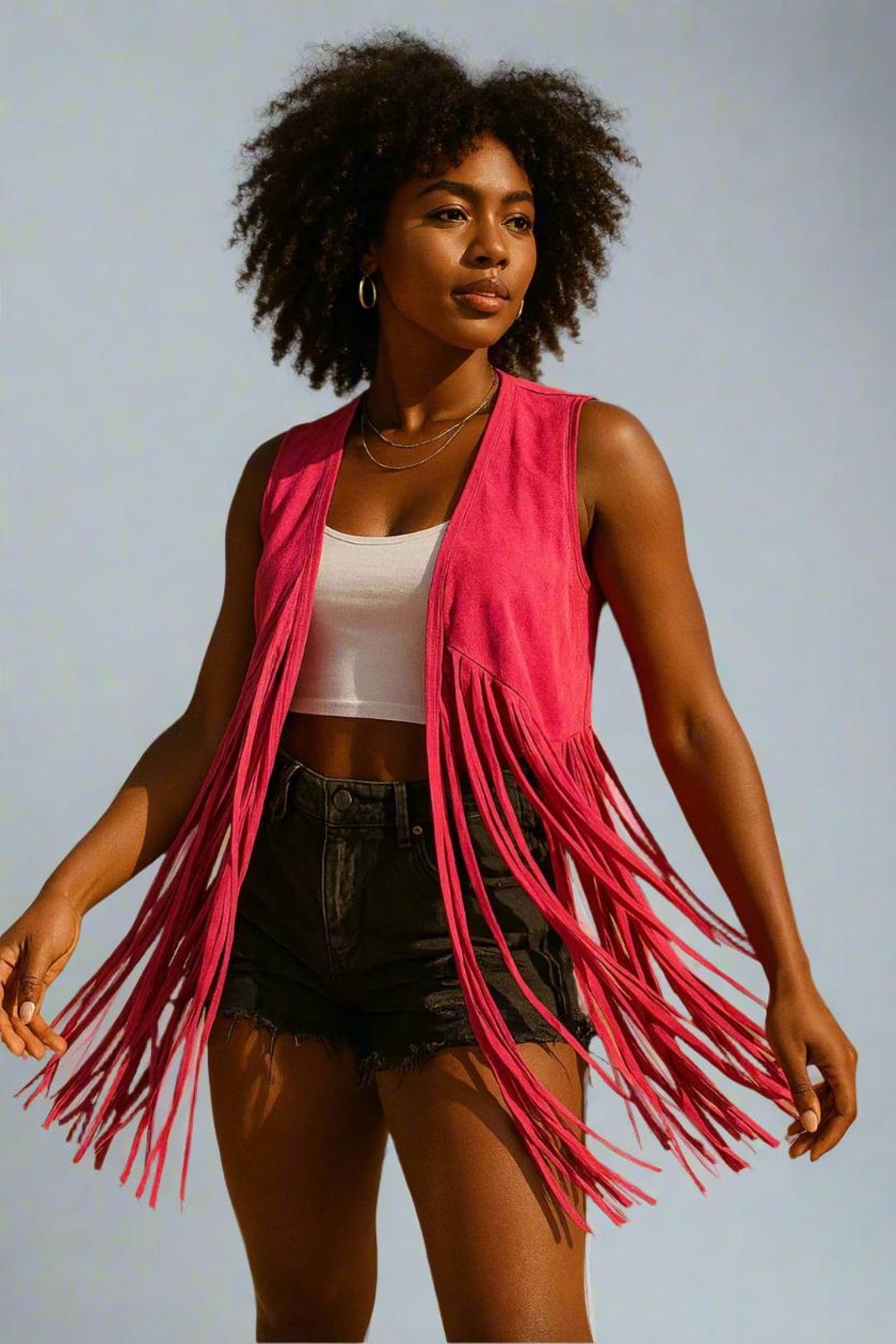 Women Sleeveless Fringe Pink or Green Suede Faux Vest - Etsy
