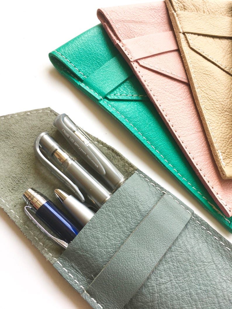Pen Pouch Gray Leather Pen Pouch Planner Accessories | Etsy