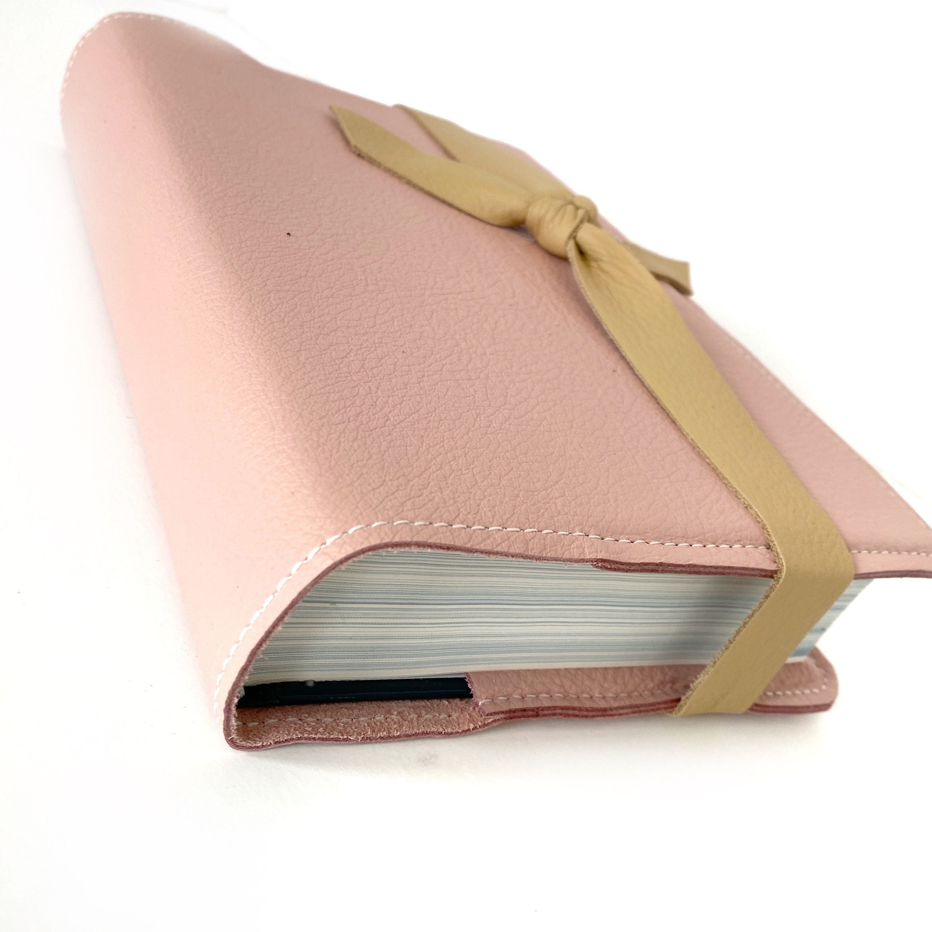 Custom Leather Bible Cover With Tie Accent Pink With Tan | Etsy
