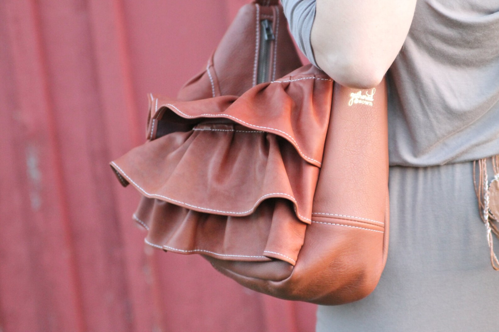 Brown Leather Bag Ruffled Leather Bag Genuine Leather | Etsy