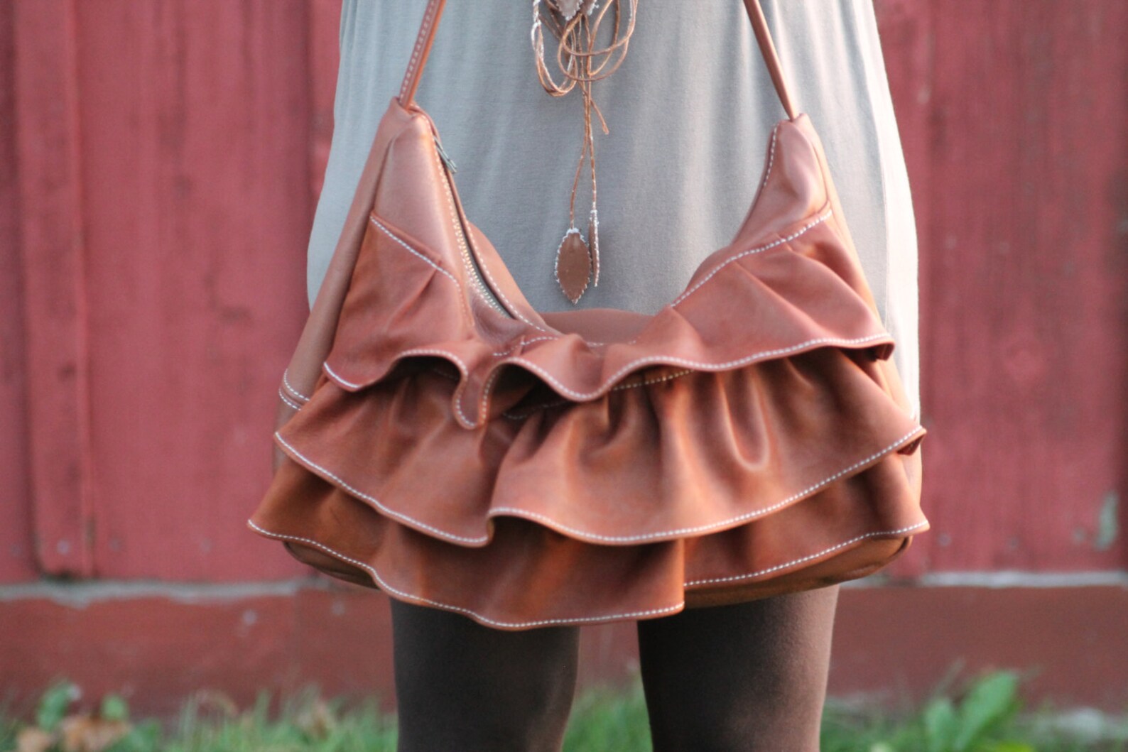 Brown Leather Bag Ruffled Leather Bag Genuine Leather | Etsy