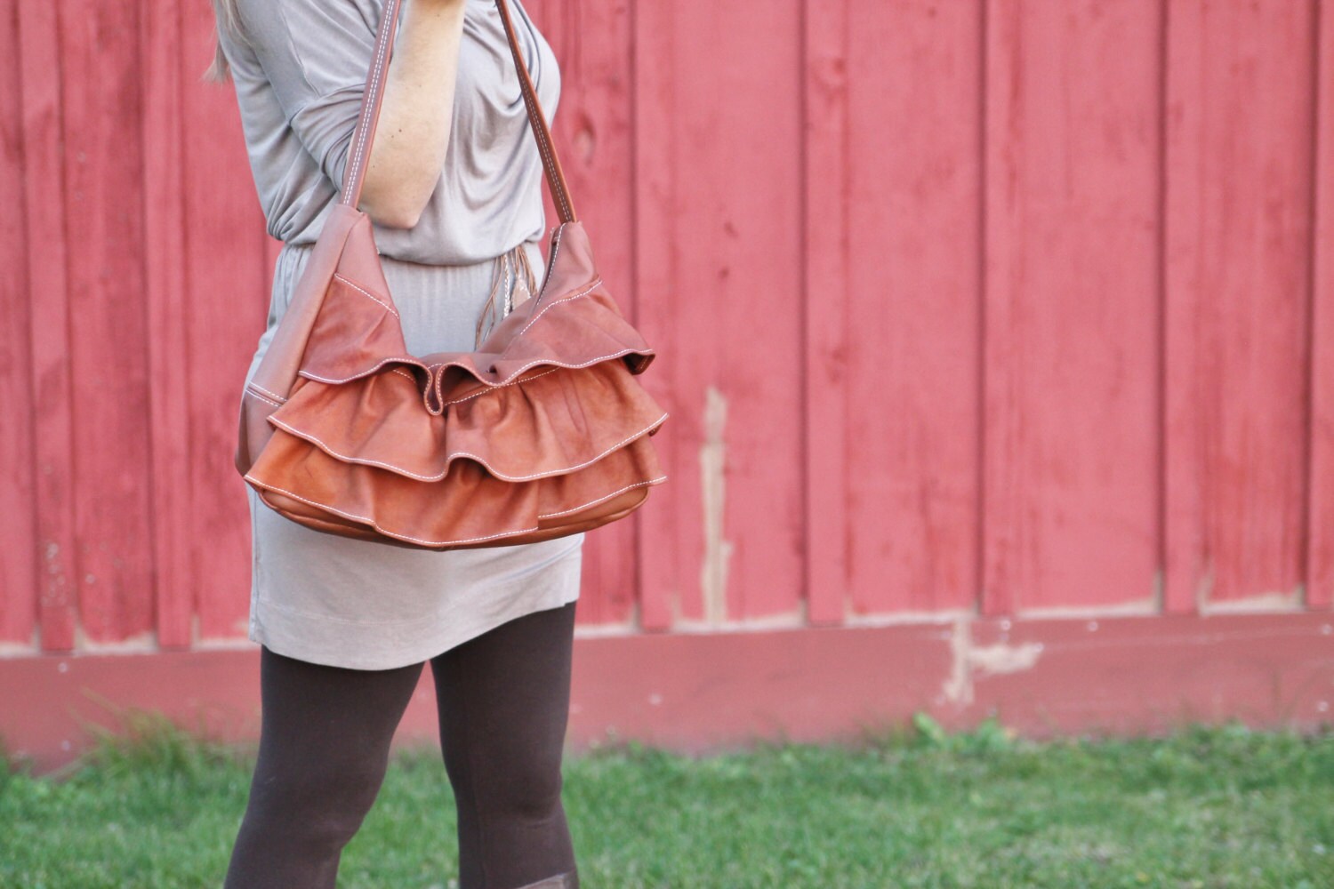 Brown Leather Bag Ruffled Leather Bag Genuine Leather | Etsy