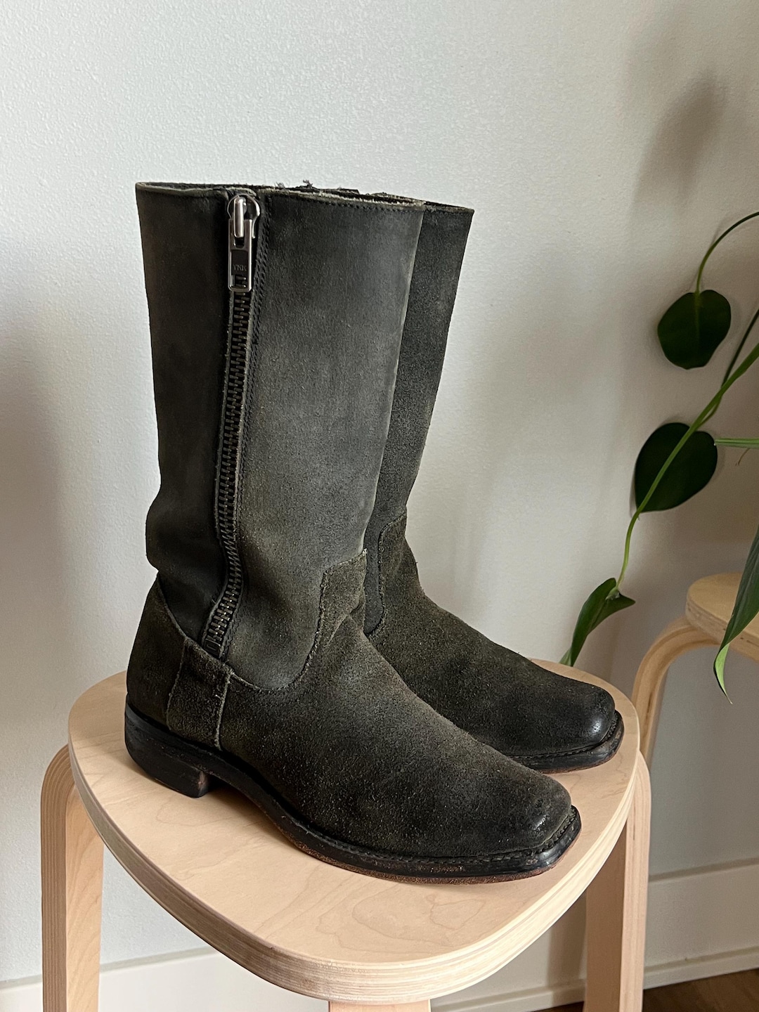 Frye Campus Style Boots / Square Toed Suede Frye Boots / Grayish Green ...