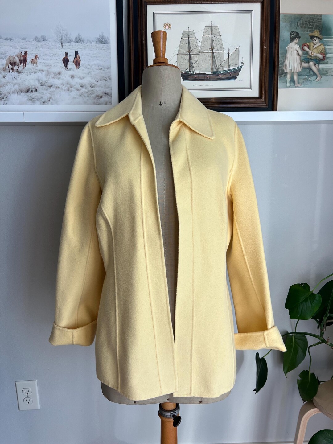 Vintage Wool Butter Yellow Jacket / Wool Cardigan / Yellow Wool Hooded ...