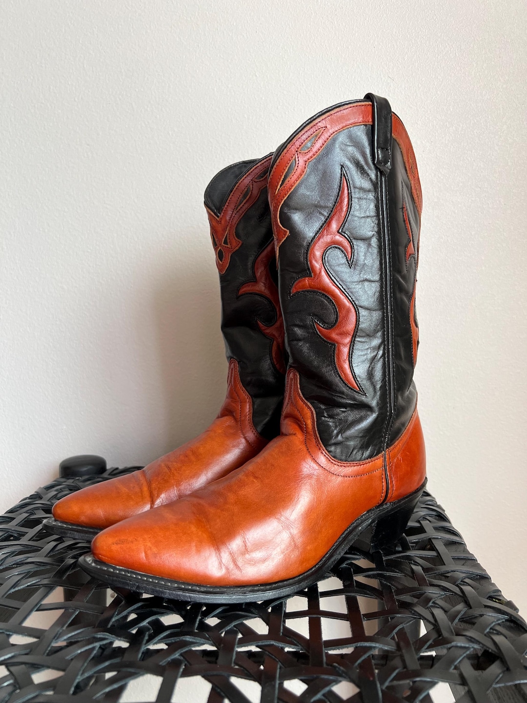 Vintage Orange/brown and Black Western Cowboy Boot / Leather Cowboy ...