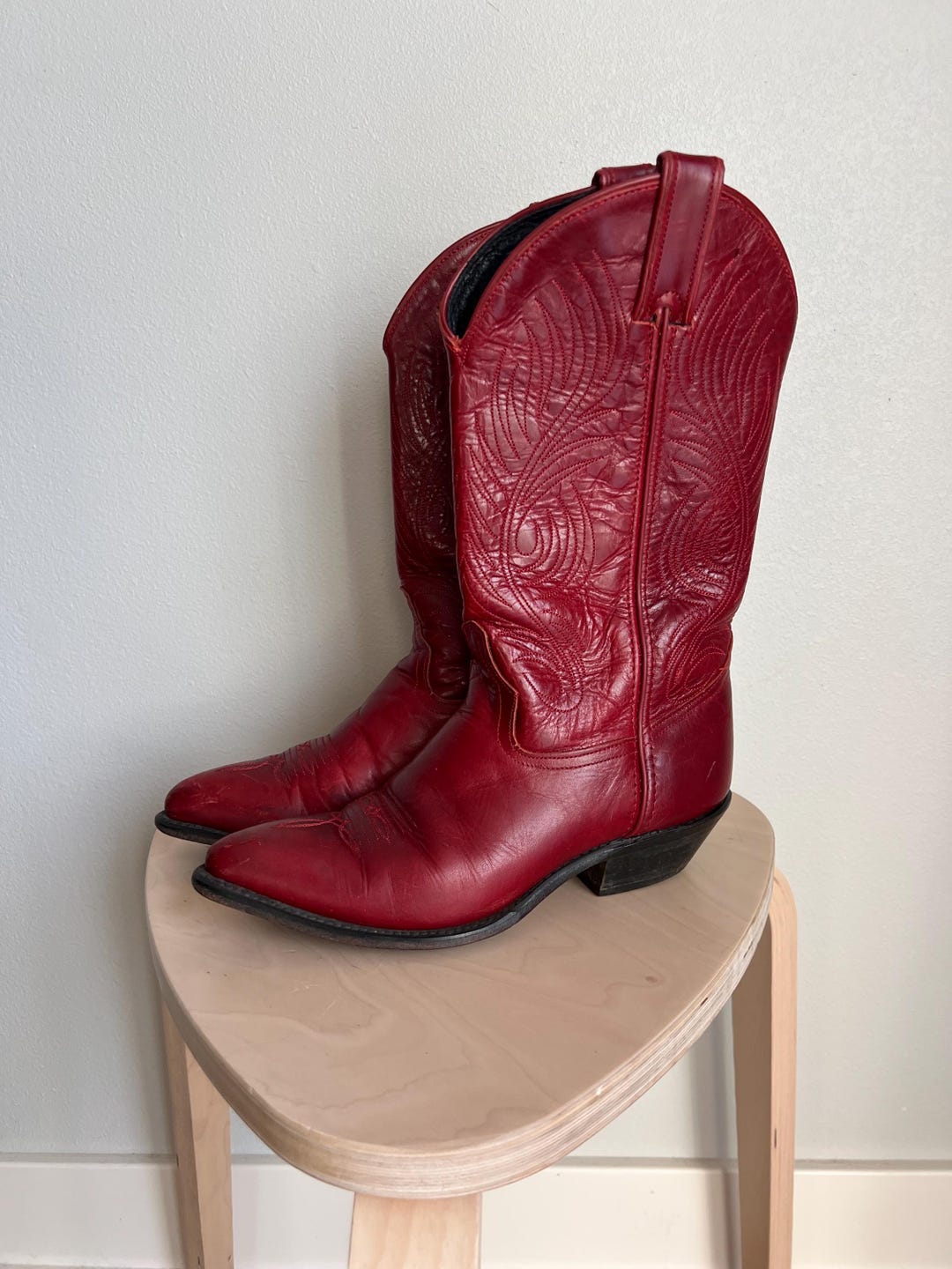 Vintage Red Cowboy Boots / Red Leather Cowgirl Boots / Footloose Red ...