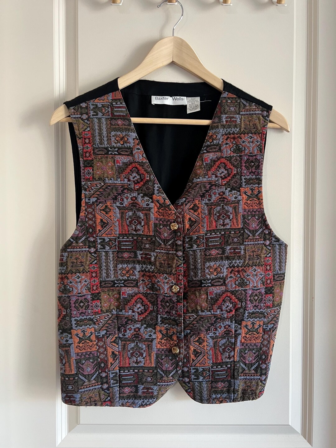 Vintage Tapestry Vest With Gold Toned Buttons - Medium - Etsy