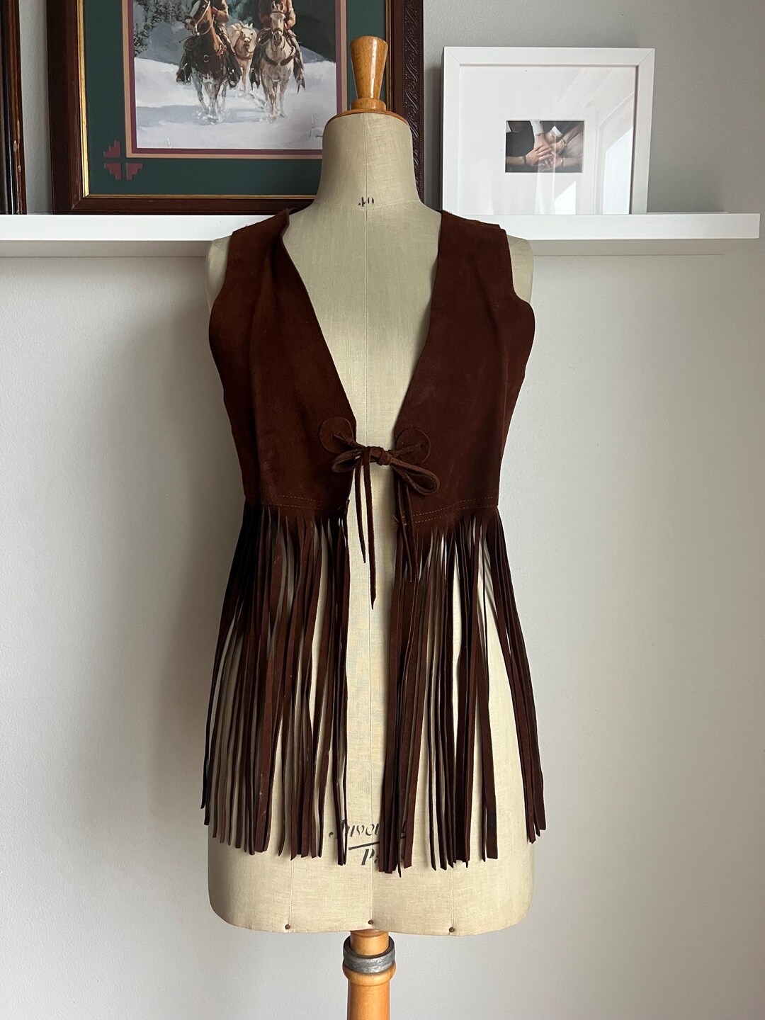 1970s Vintage Leather Vest With Exaggerated Fringe Trip - Size Xs-small ...