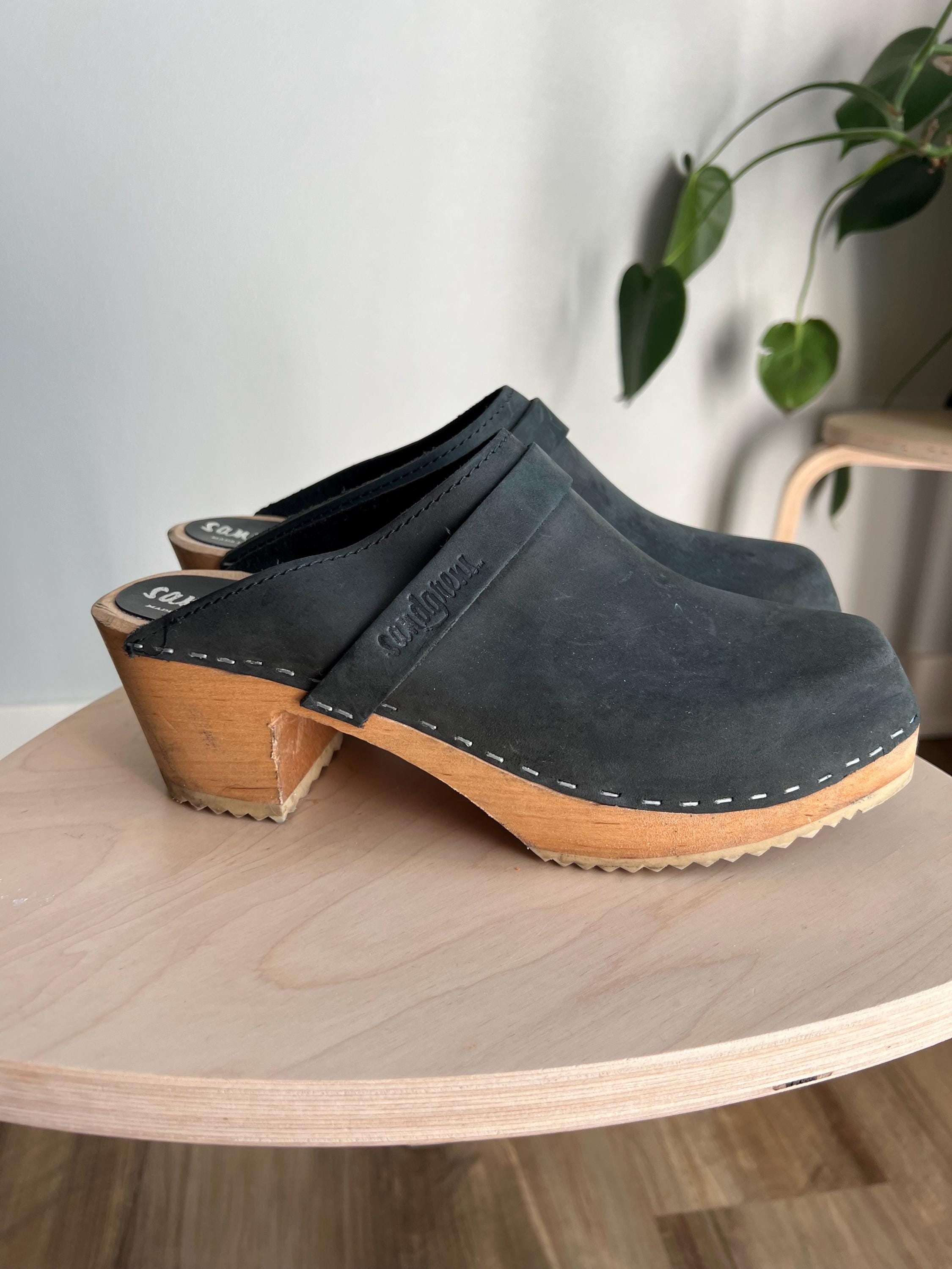 Sandgrens Square-toed Clots / Black Clogs / Swedish Wooden Clogs - Etsy