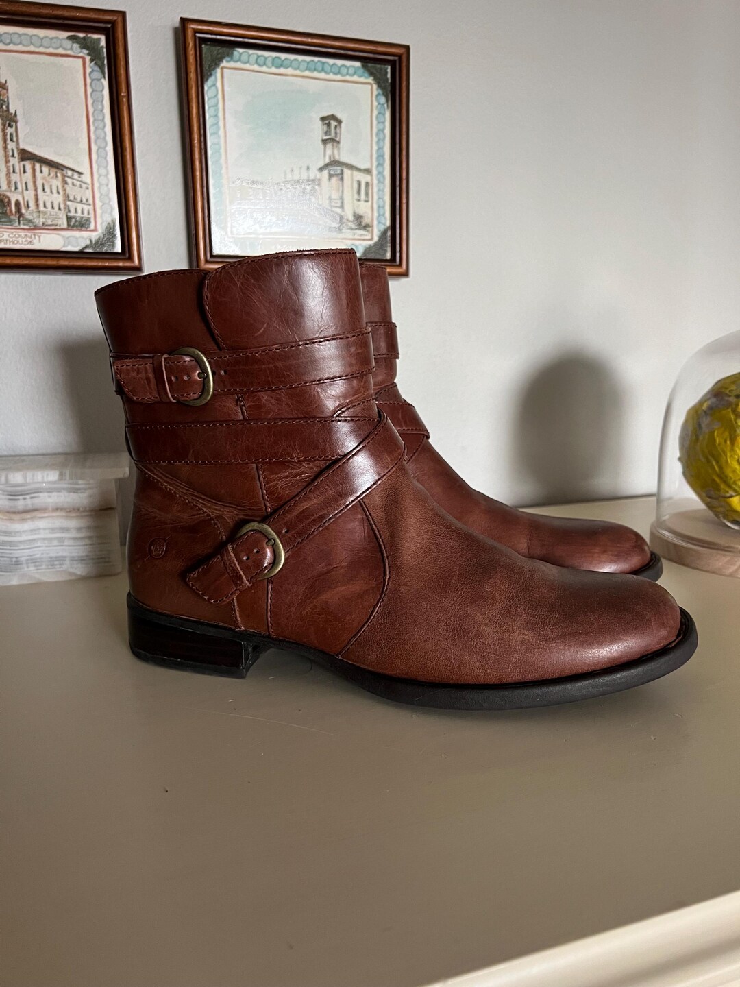 Vintage Brown Leather Born Boots With Buckles / Harness Boots / Moto ...