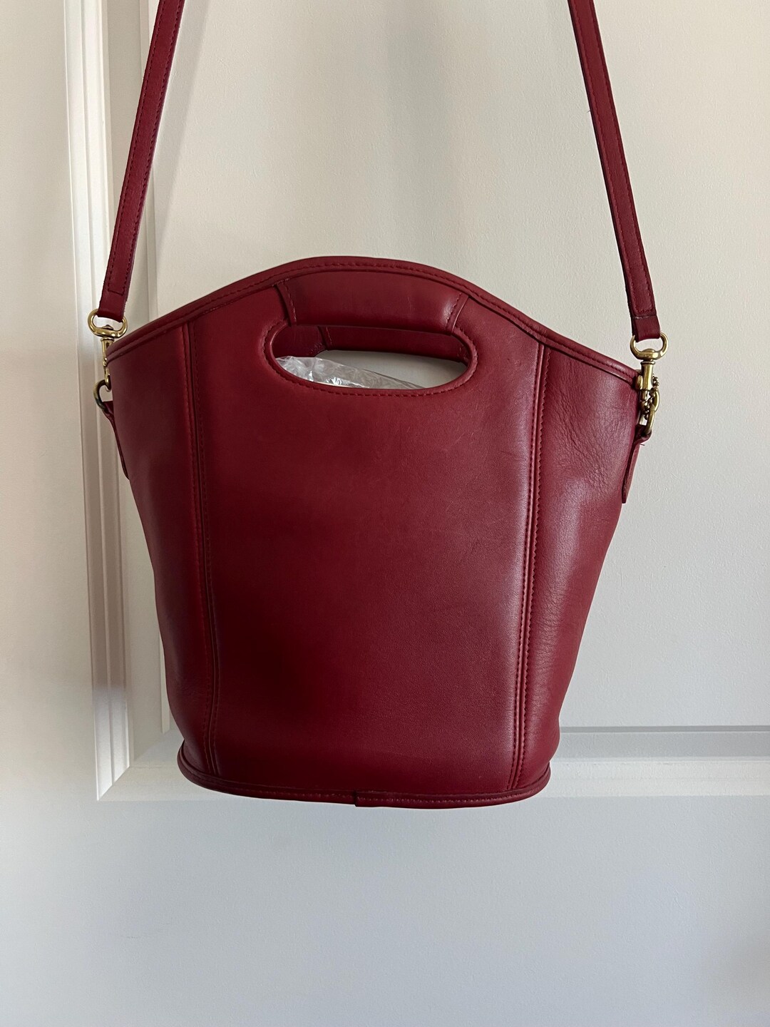 Vintage Coach 9993 Red Burgundy Shopper Crossbody Bucket Bag / Red ...