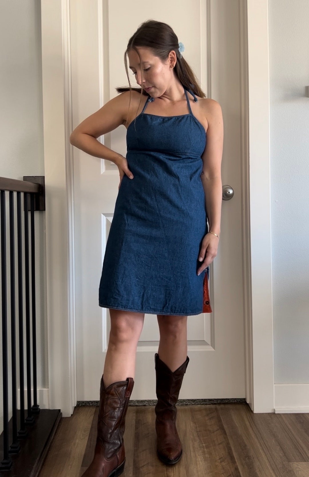 Y2K Quicksilver Roxy Jean Denim Halter Dress / Mini Dress / Early 2000s ...