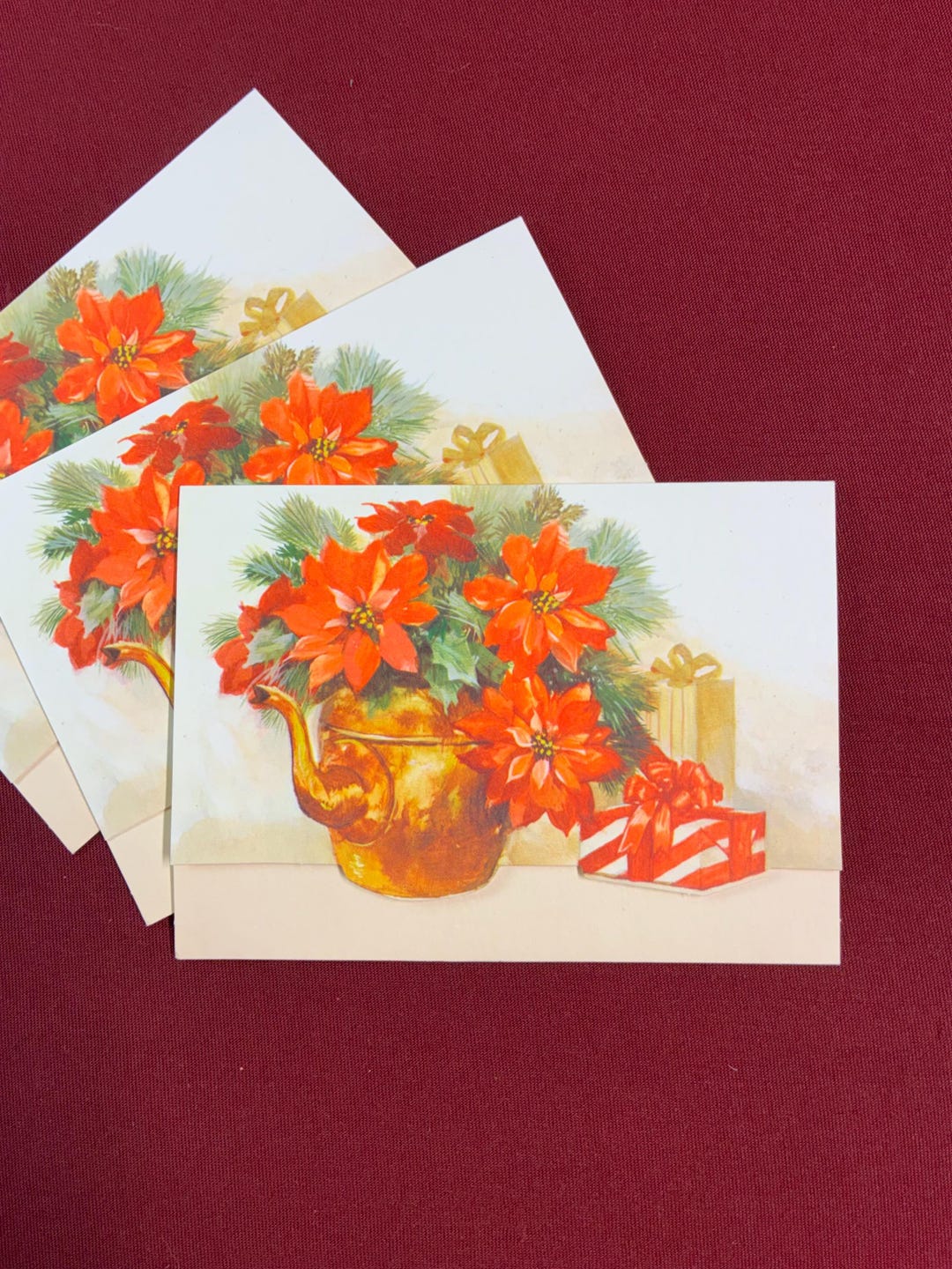 Vintage Poinsettia Postalettes / Christmas Folding Note Stationery ...
