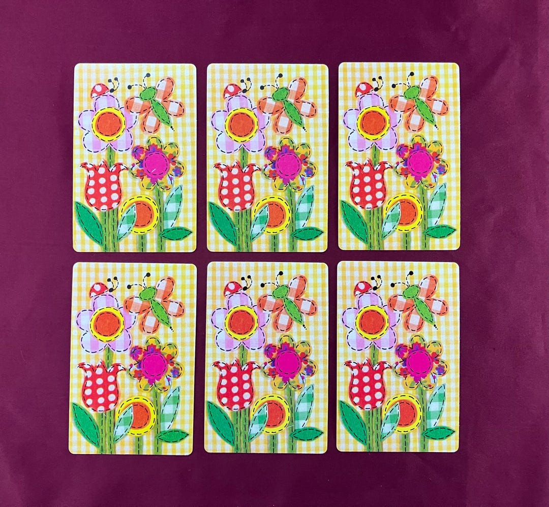 Groovy Pink Flowers Playing Cards / Gingham and Plaid / Set of 6 ...
