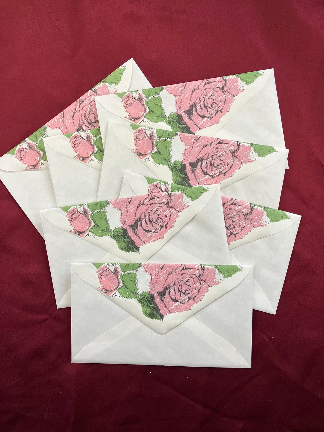 Vintage Pink Rose Envelopes / Set of 7 - Etsy