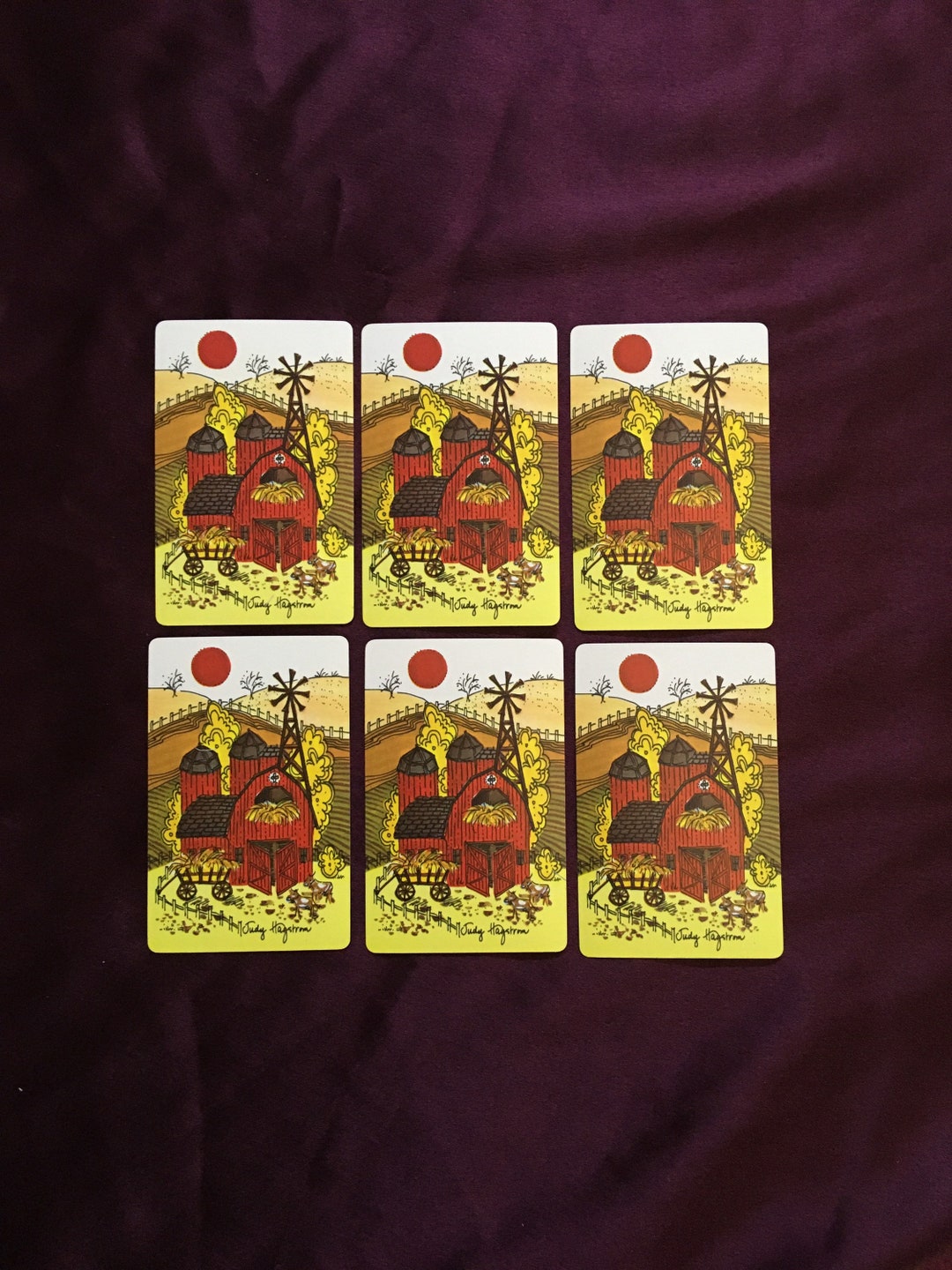 Red Barn / Red Sun / Vintage Playing Cards / Set of 6 Individual Cards ...