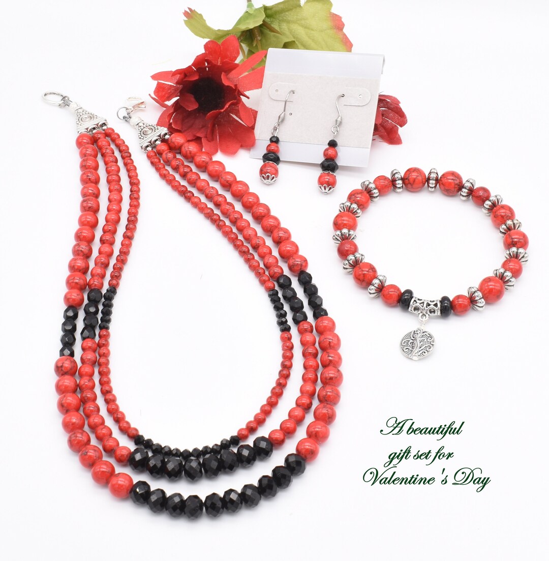 Red and Black Jewelry Set, Valentine's Day Gift, Anniversary Present - Etsy