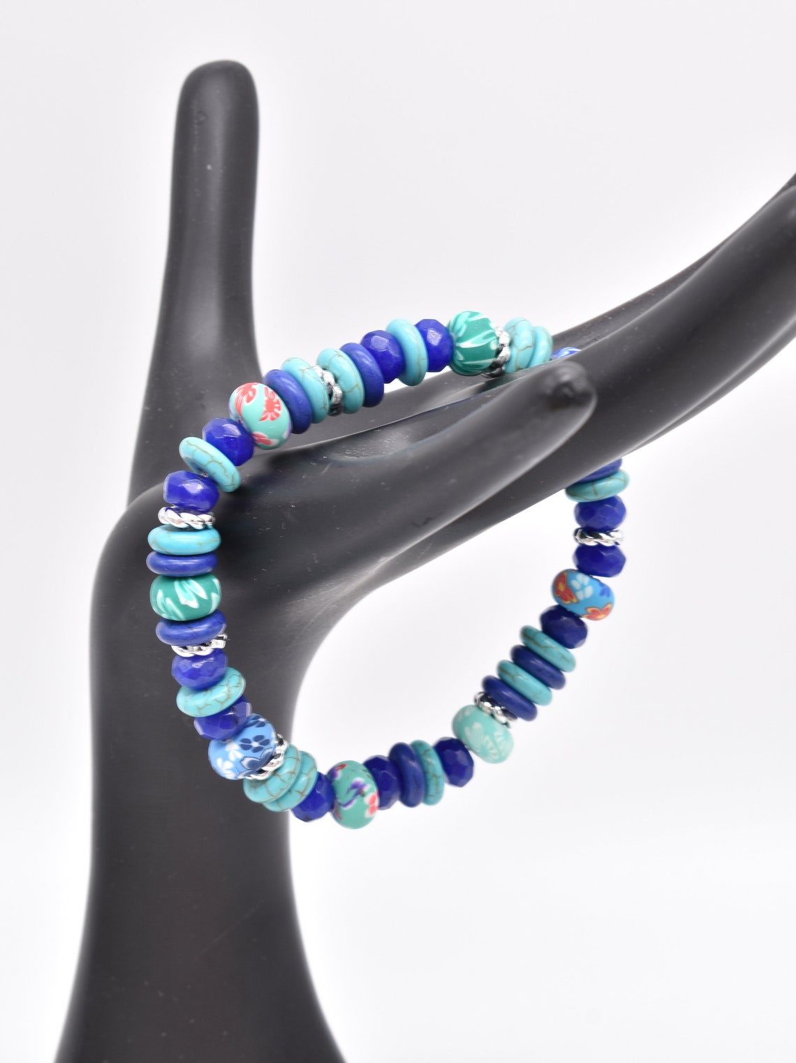 Blue Polymer Clay Beaded Stretch Bracelet Gift for Her - Etsy