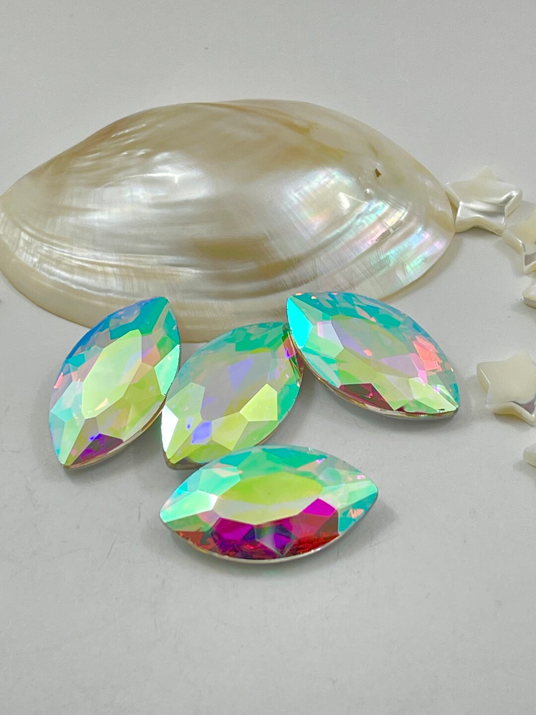 17x32mm Navette Shape Rivoli W/ Pointed Back. Crystal AB Color. 4 in a ...