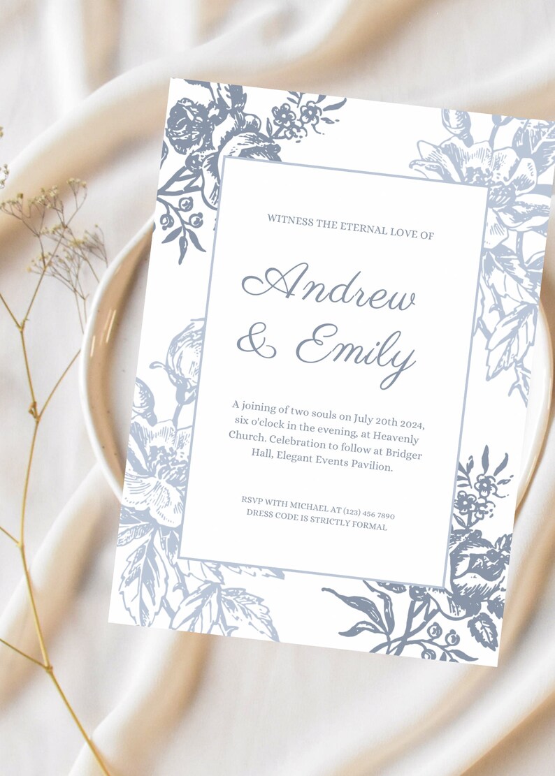 Simple Blue Scroll | Wedding Invitation | Beautiful Minimalist Design ...