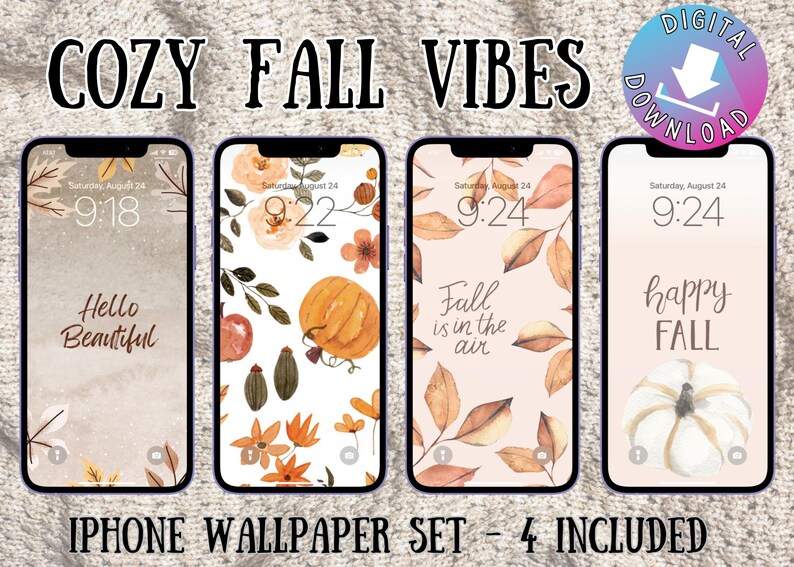 Fall Autumn | iPhone Wallpaper | Set of 4 Phone Wallpapers or Lock ...