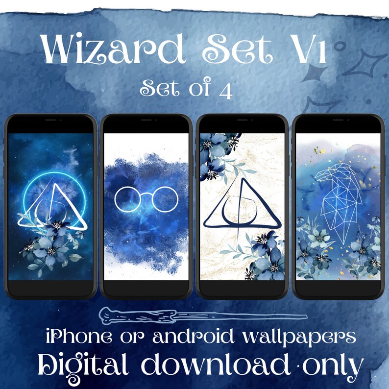 Wizard House Wallpaper | Magical Blue Raven Magic | Set of 4 iPhone ...