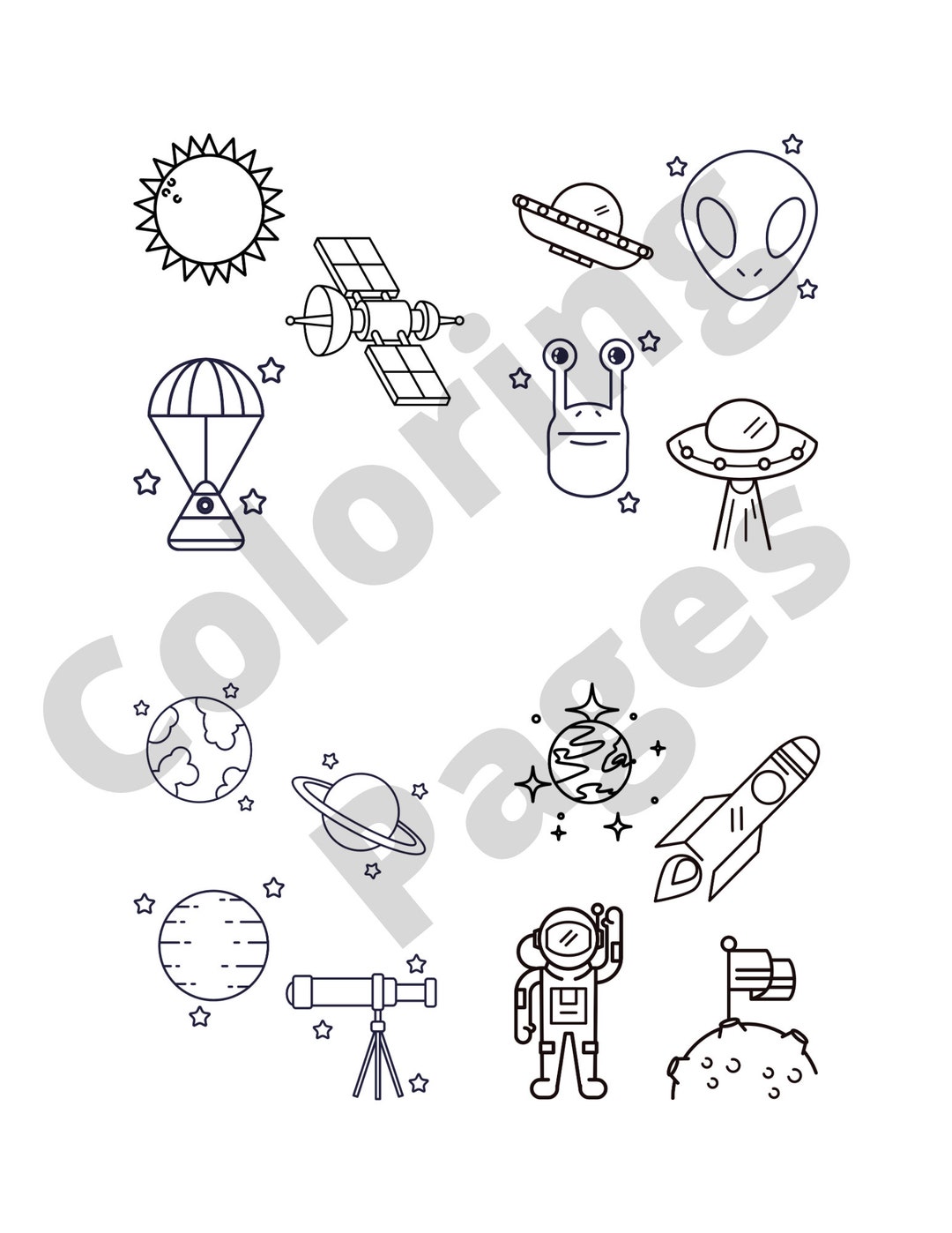 Outer Space Theme Coloring Pages - Etsy